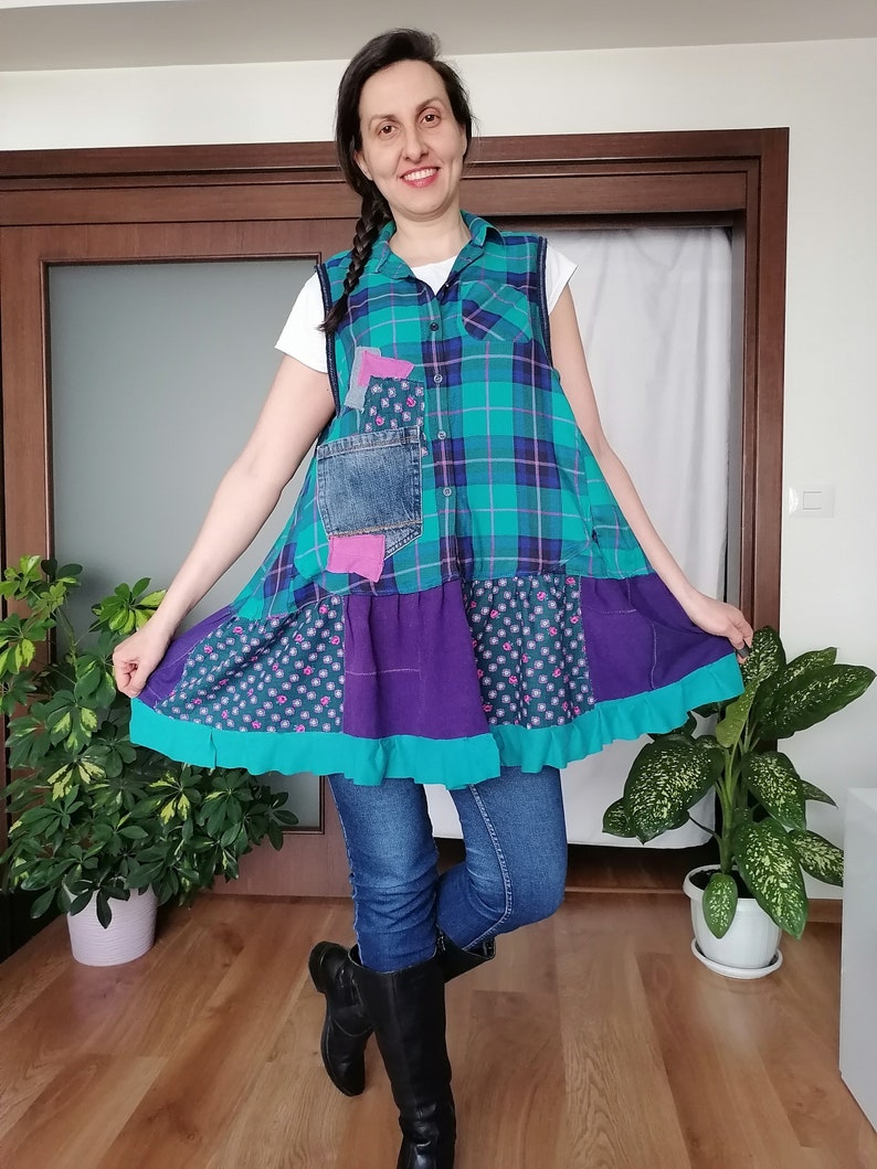 Upcycled Tunic, Shabby Chic Top ,funky Sleeveless Tunic, Crazy Top , Boho Patched Tunic ...