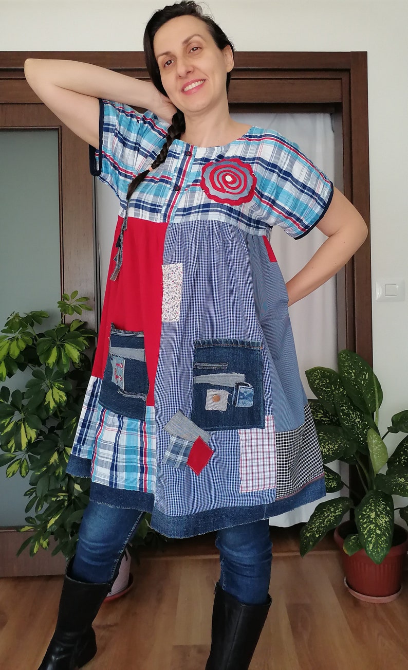 Upcycled Boho Duster Hippie Tunic Funky Patchwork Design Shabby Chic ...