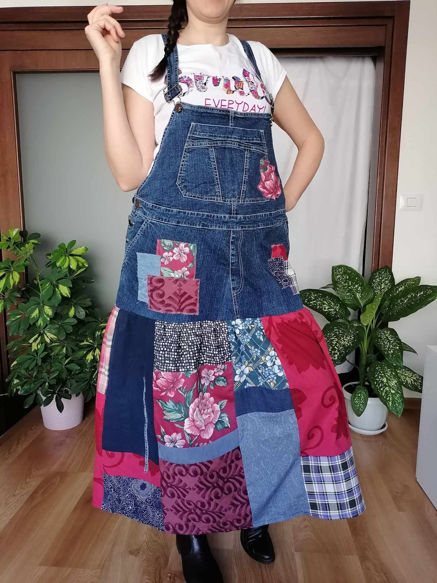 Colorful Jeans Overall Pinafore, Romantic Cottage Boho Hippie Style ...