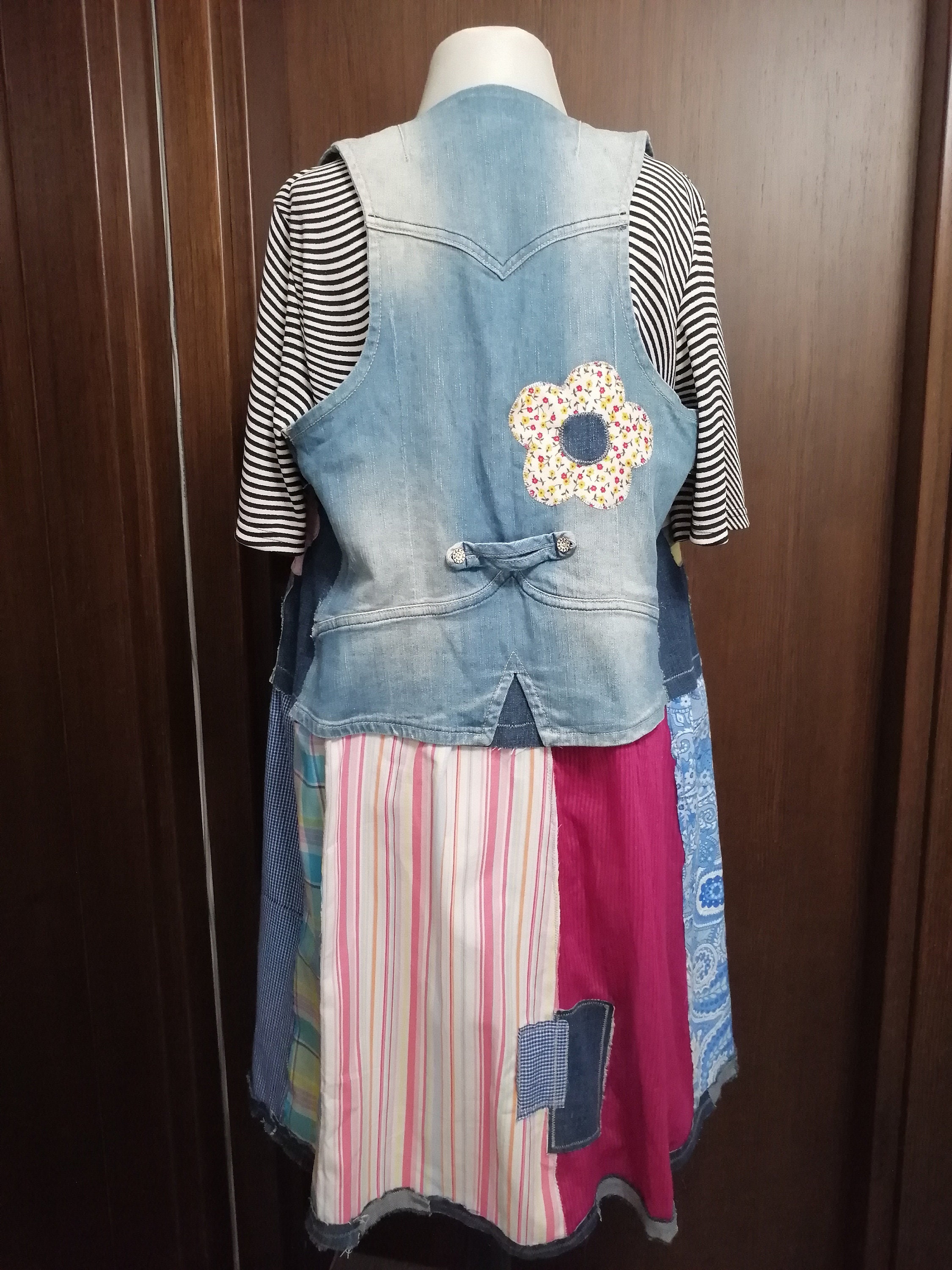 Vest Upcycle Denim Vest Gift for Her Boutique Bohemian Shabby - Etsy