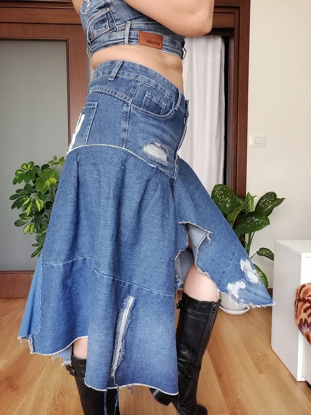 Jeans Skirt,boho Upcycled Denim Skirt, Distressed Jean Skirt , Vintage ...