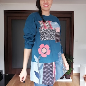 Sweatshirt Top Upcycled Boho Tunic, Flannel Bohemian Hippie Outfit for Festival Wear ,M-L, Gift ...
