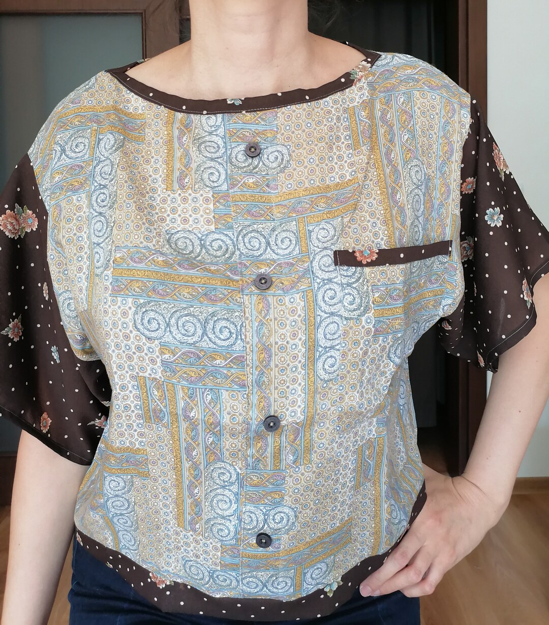 Chic Upcycled Top Shirt, Shabby Bohemian Romantic Design, M-L, Vintage ...