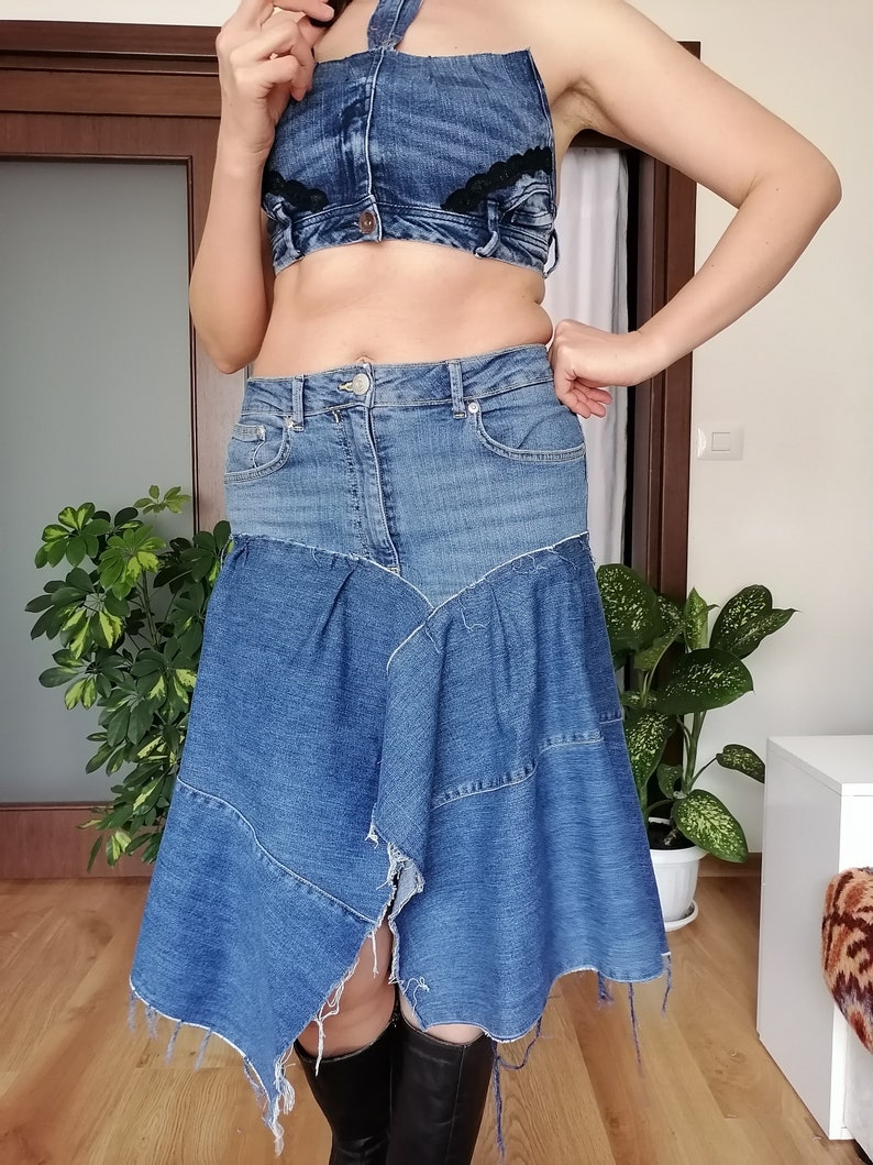 Jeans Skirt,boho Upcycled Denim Skirt, Distressed Jean Skirt , Vintage ...