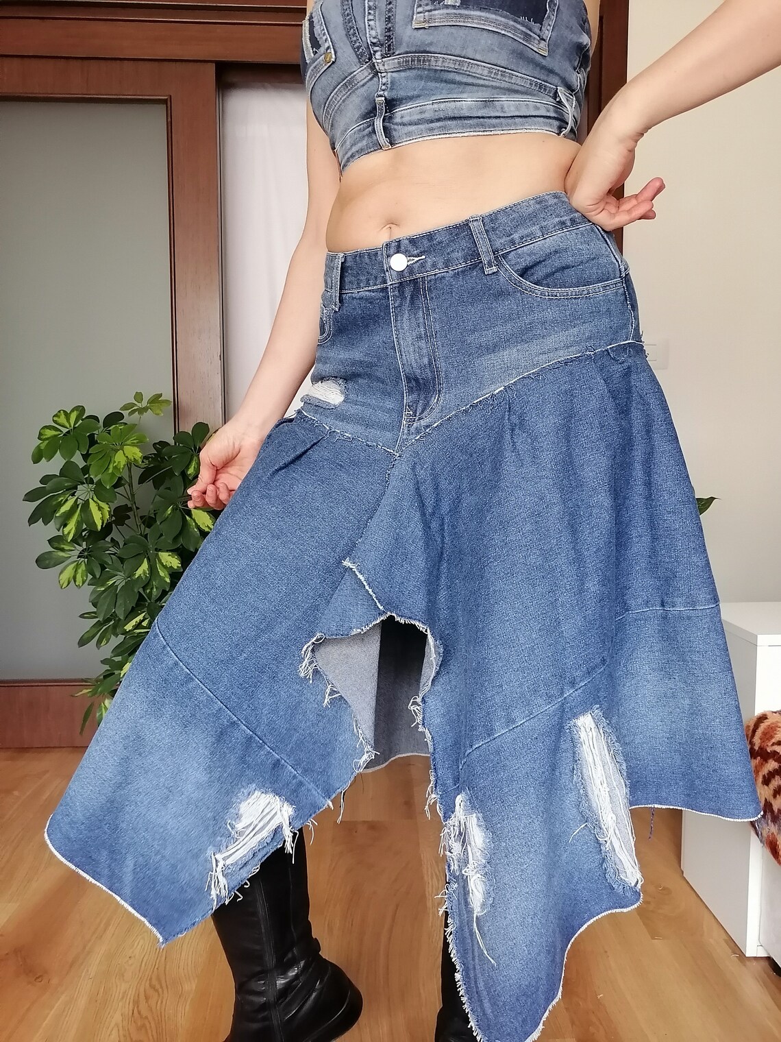 Jeans Skirt,boho Upcycled Denim Skirt, Distressed Jean Skirt , Vintage ...