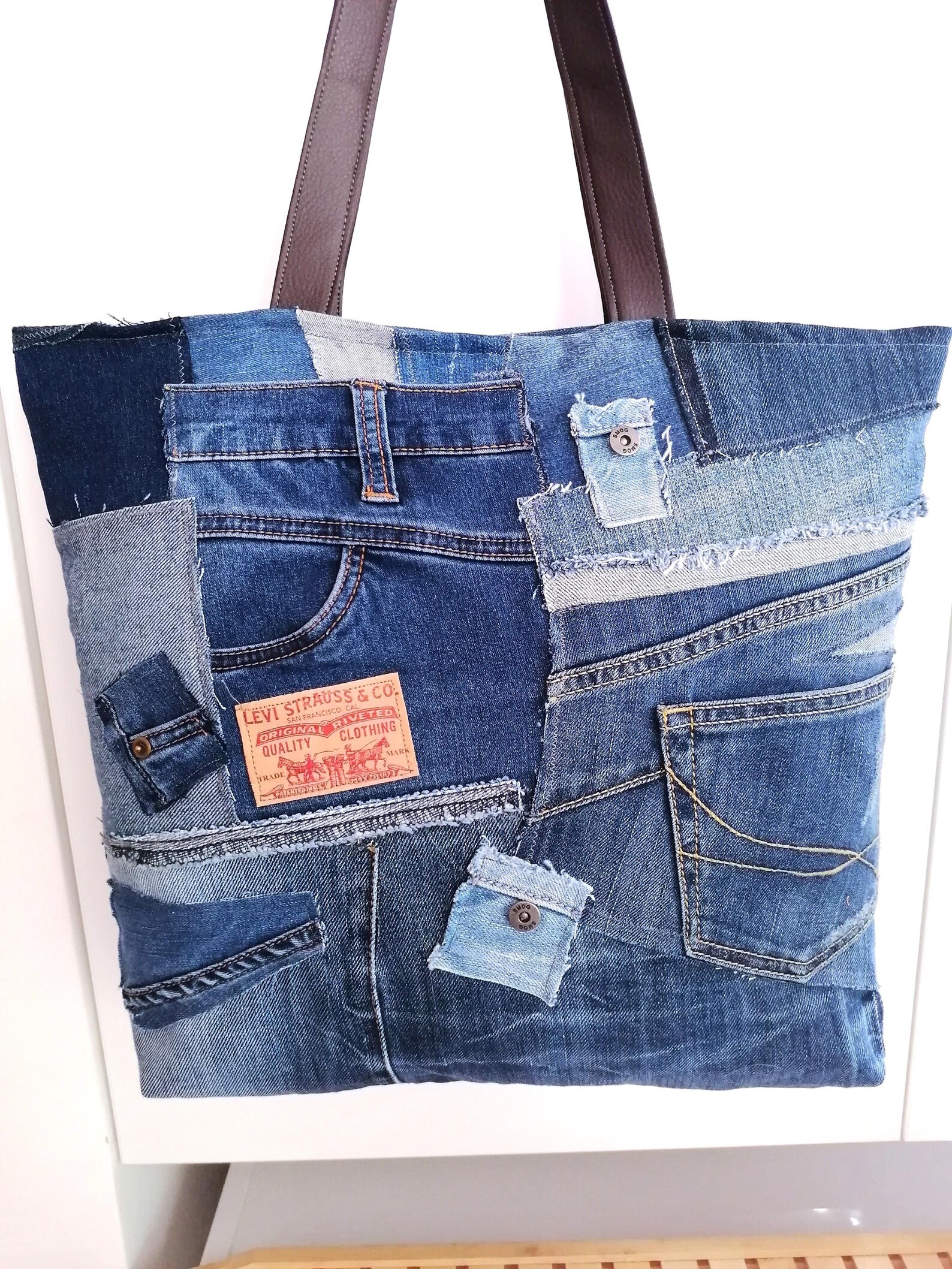 Denim Patchwork Tote Bag ,jeans Hobo Bag , Casual Market Bag Upcycled ...