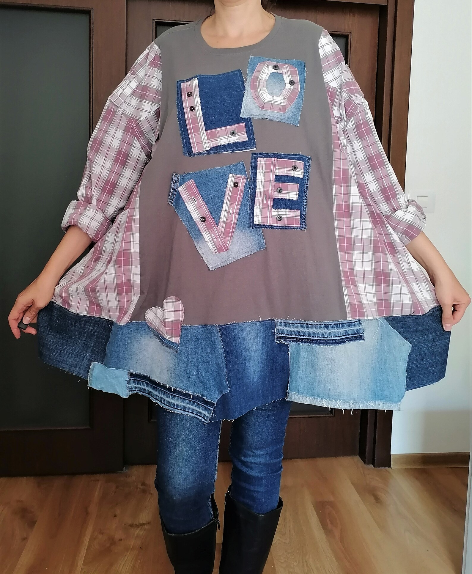 Oversize Funky Tshirt Tunic, Shabby Chic Top, Gift for Her, Patched ...