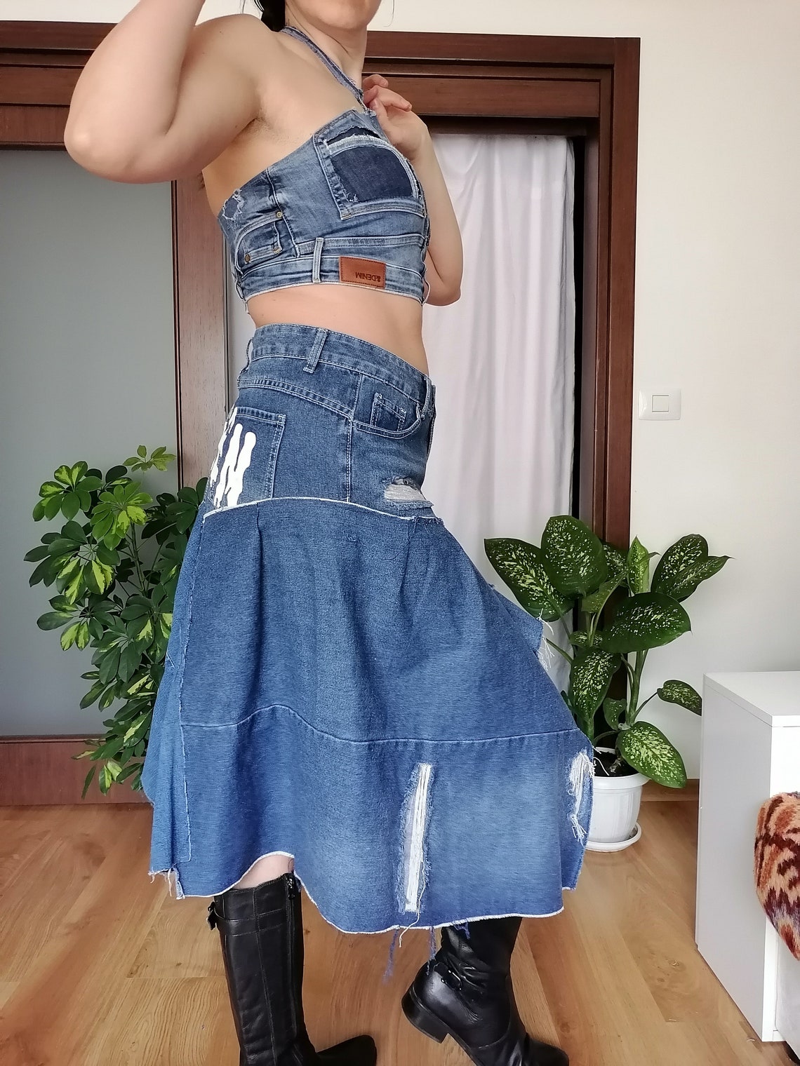 Jeans Skirt,boho Upcycled Denim Skirt, Distressed Jean Skirt , Vintage ...