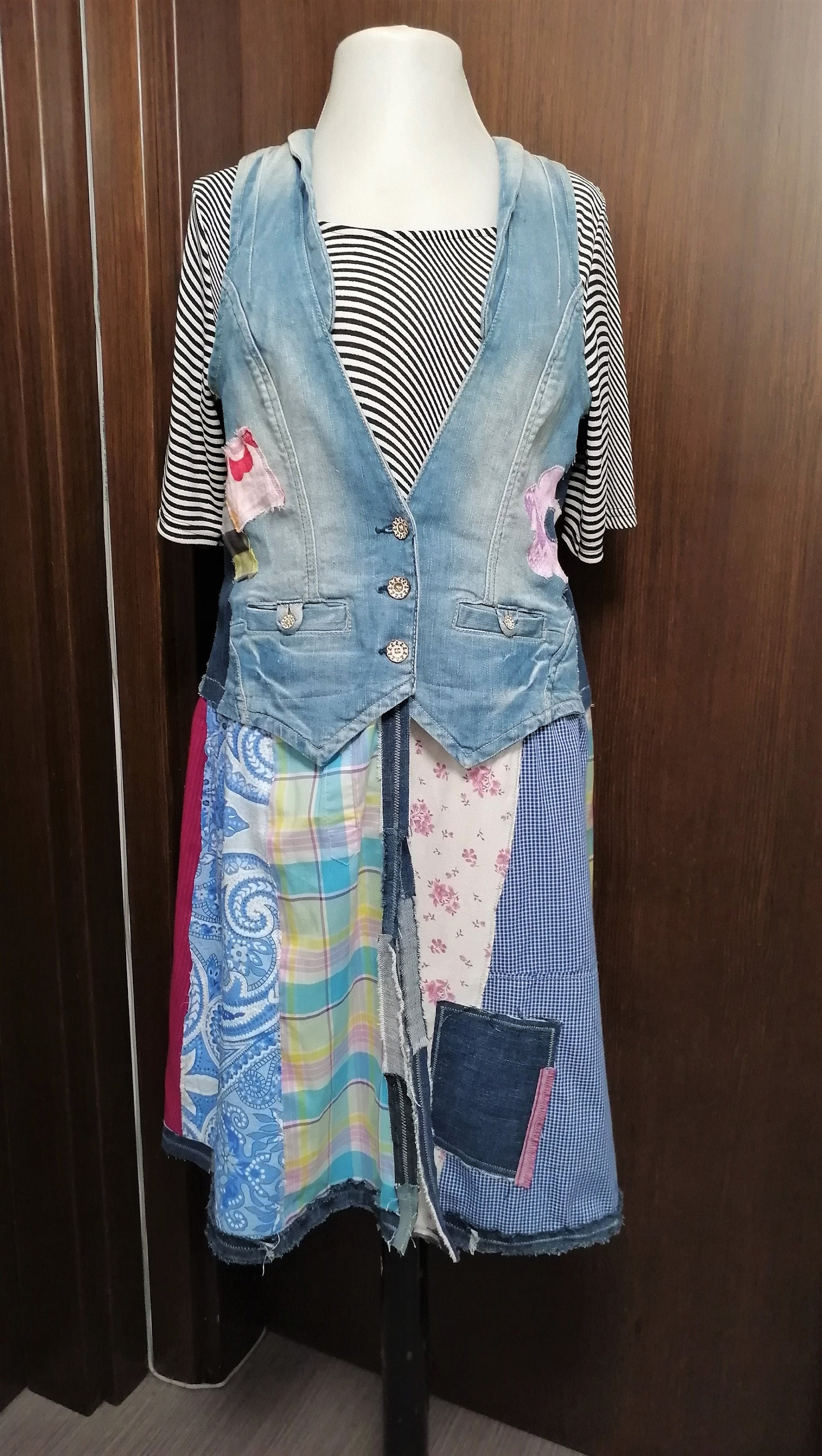 Vest Upcycle Denim Vest Gift for Her Boutique Bohemian Shabby - Etsy