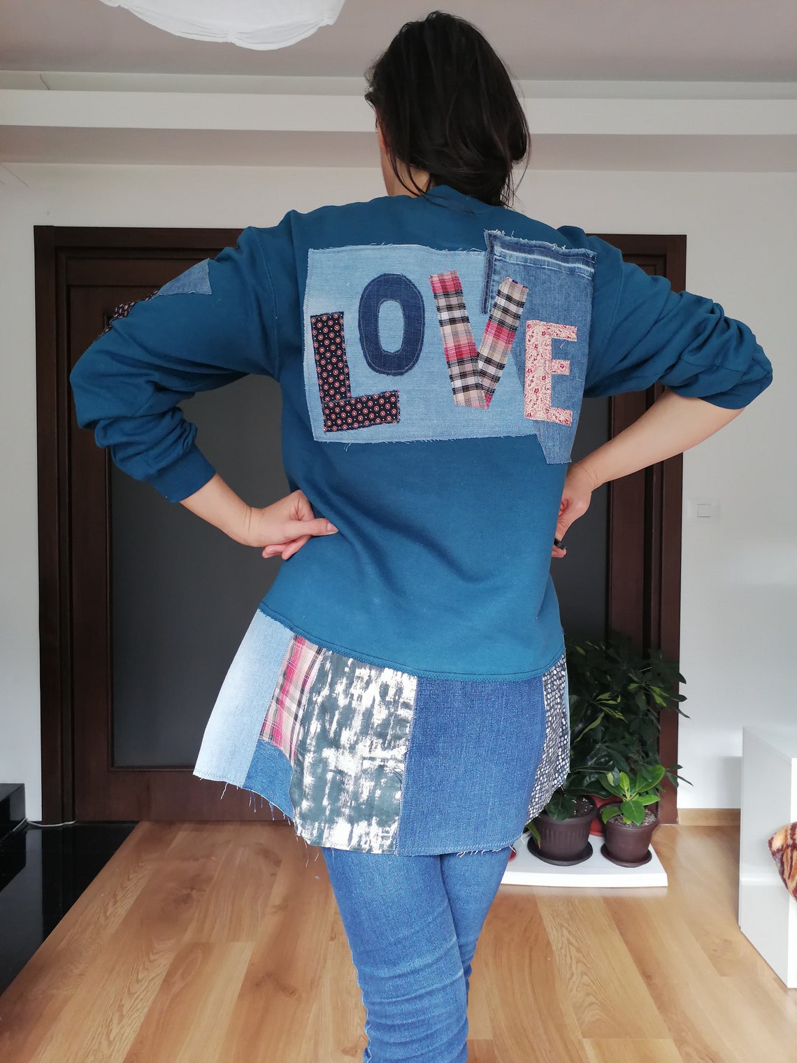 Sweatshirt Top Upcycled Boho Tunic, Flannel Bohemian Hippie Outfit for ...