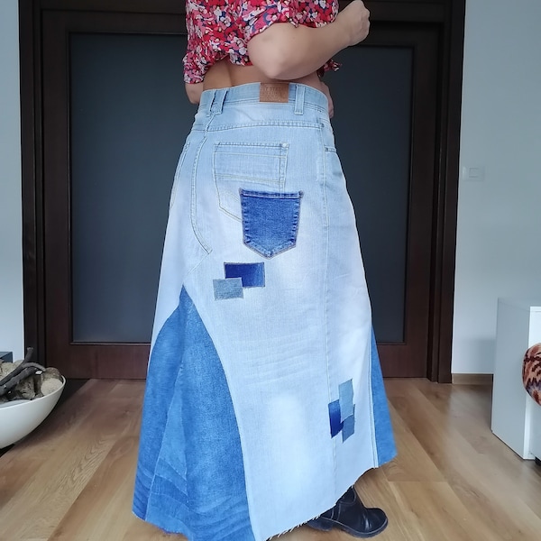 Upcycled Denim Skirt - Etsy