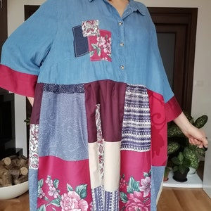Boho Upcycled Tunic Dress Patchwork Hippie Duster, Eco-friendly Farm Chic Top, Country Oversized ...
