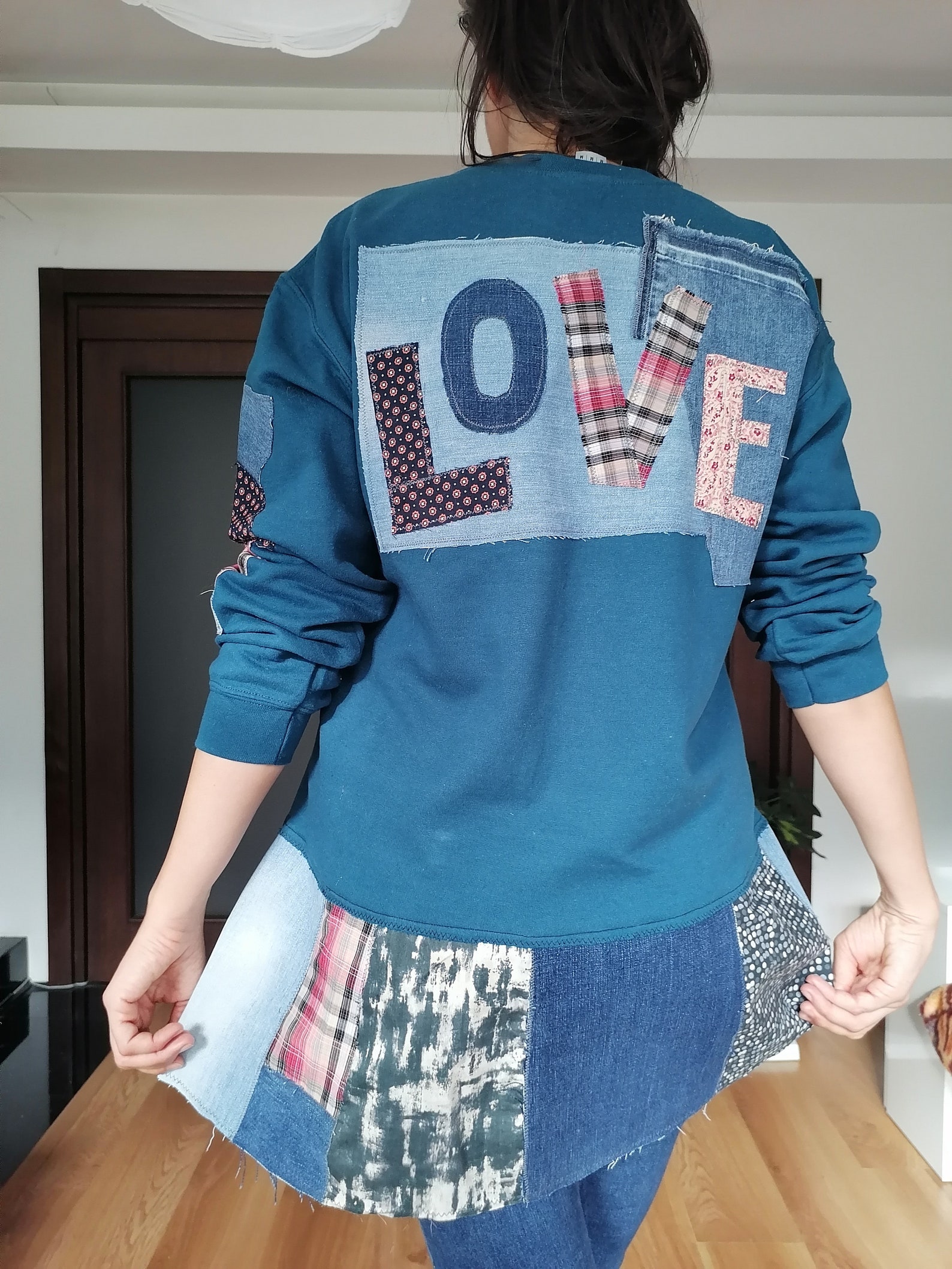 Sweatshirt Top Upcycled Boho Tunic, Flannel Bohemian Hippie Outfit for Festival Wear ,M-L, Gift ...