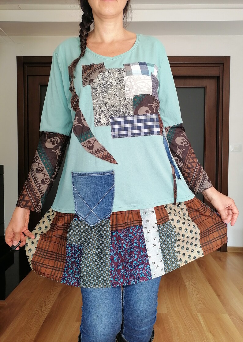 Upcycled Tunic Unique Funky Duster Design, Great for Boho Chic Outfits ...