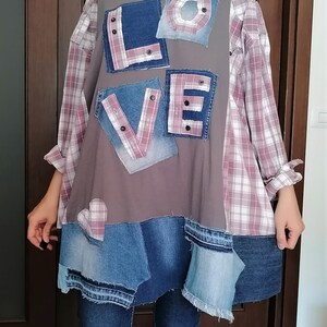 Oversize Funky Tshirt Tunic, Shabby Chic Top, Gift for Her, Patched ...