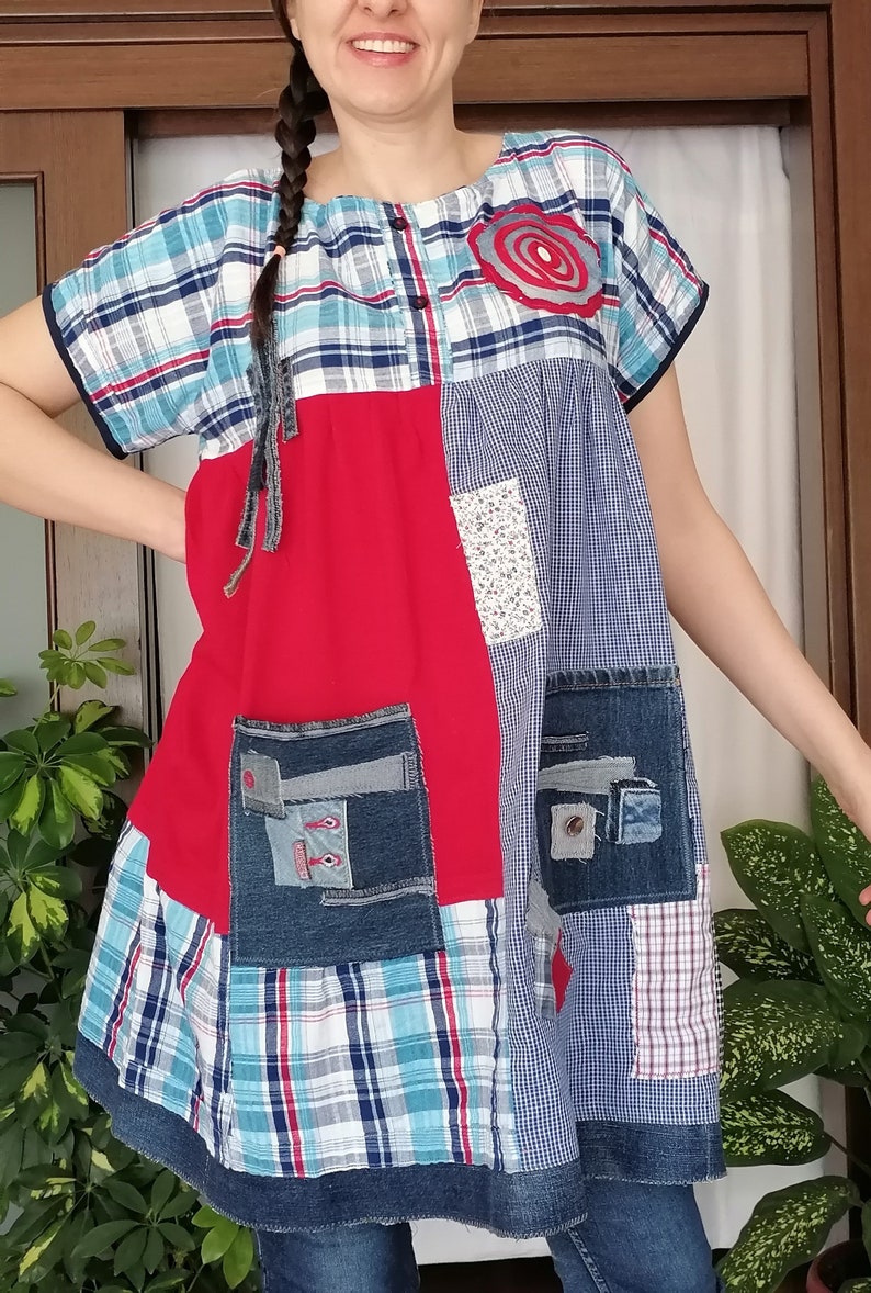 Upcycled Boho Duster Hippie Tunic Funky Patchwork Design Shabby Chic ...