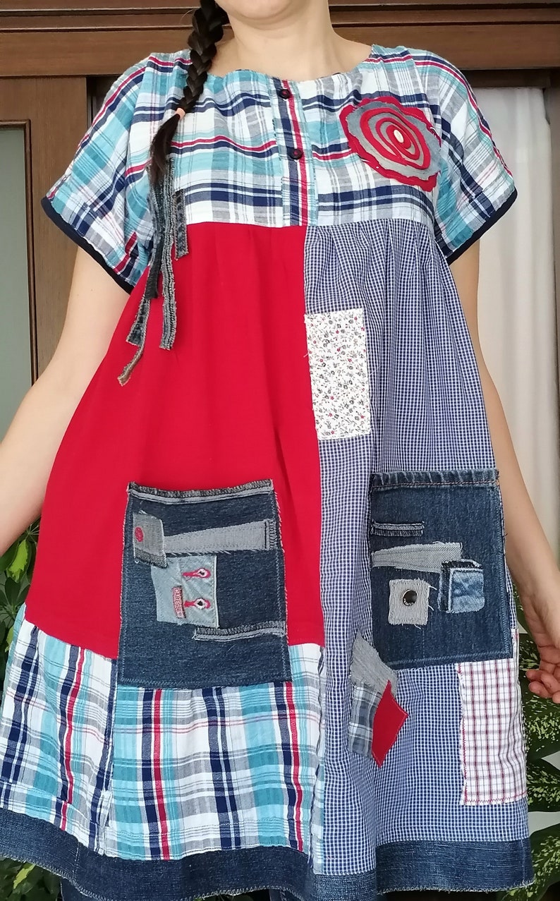 Upcycled Boho Duster Hippie Tunic Funky Patchwork Design Shabby Chic ...