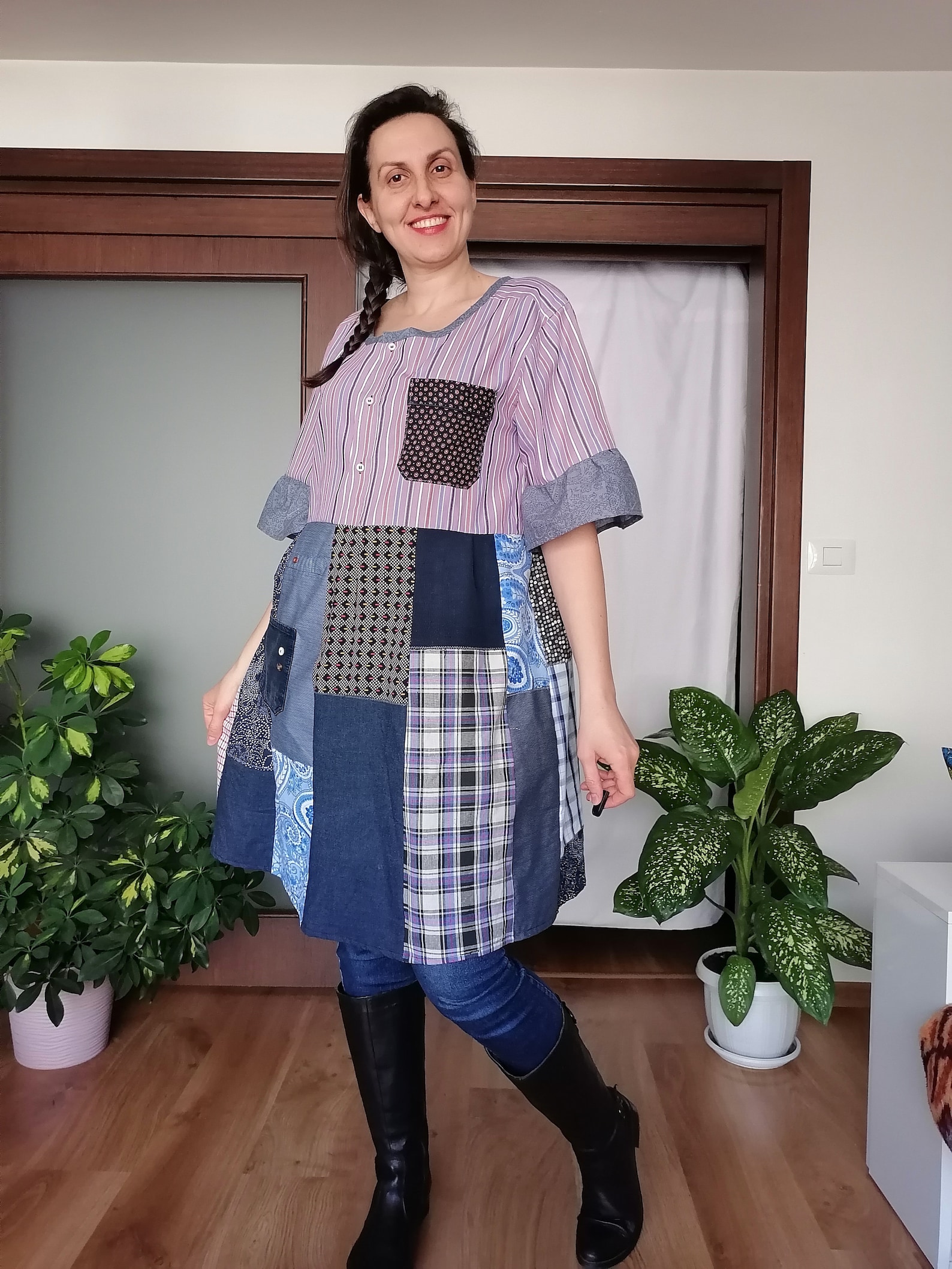 Tunic Upcycled Boho Dress,crazy Patched Tunic ,bohemian Style Long Top, Hippie Duster, Farm Chic ...