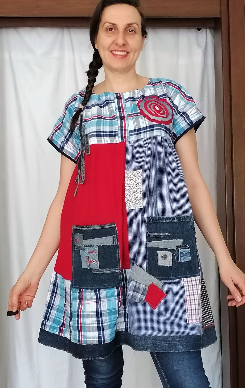 Upcycled Boho Duster Hippie Tunic Funky Patchwork Design Shabby Chic Dress Romantic Top Unique ...