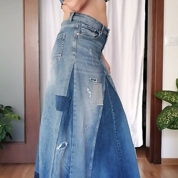 Upcycled Denim Skirt - Etsy
