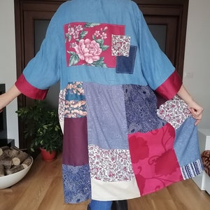 Boho Upcycled Tunic Dress Patchwork Hippie Duster, Eco-friendly Farm Chic Top, Country Oversized ...