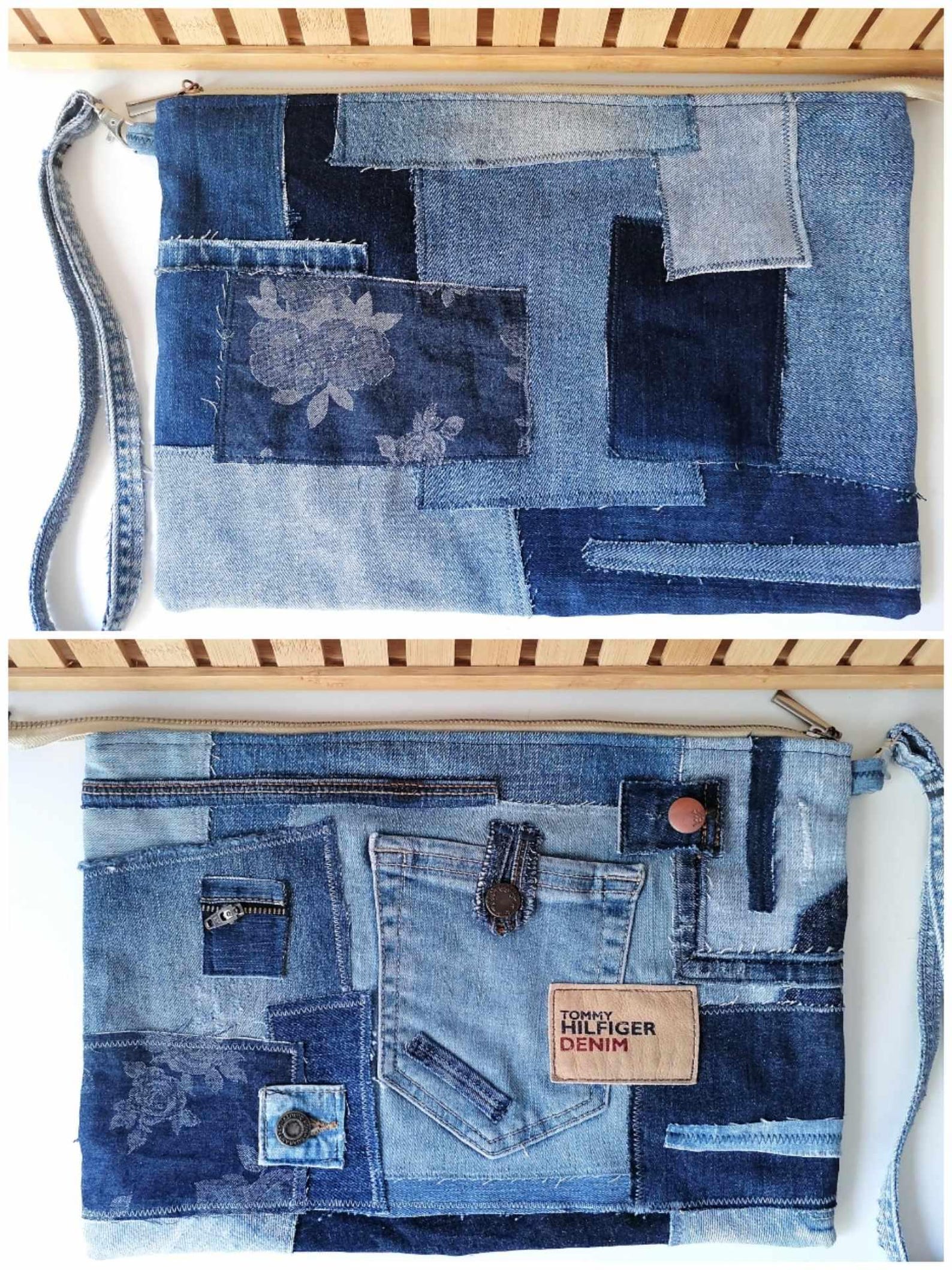 Accessories Patchwork Pouch Jeans Boho Purse Denim Clutch Jeans Tablet ...