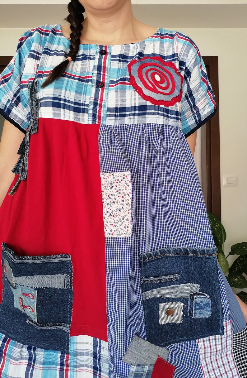 Upcycled Boho Duster Hippie Tunic Funky Patchwork Design Shabby Chic Dress Romantic Top Unique ...