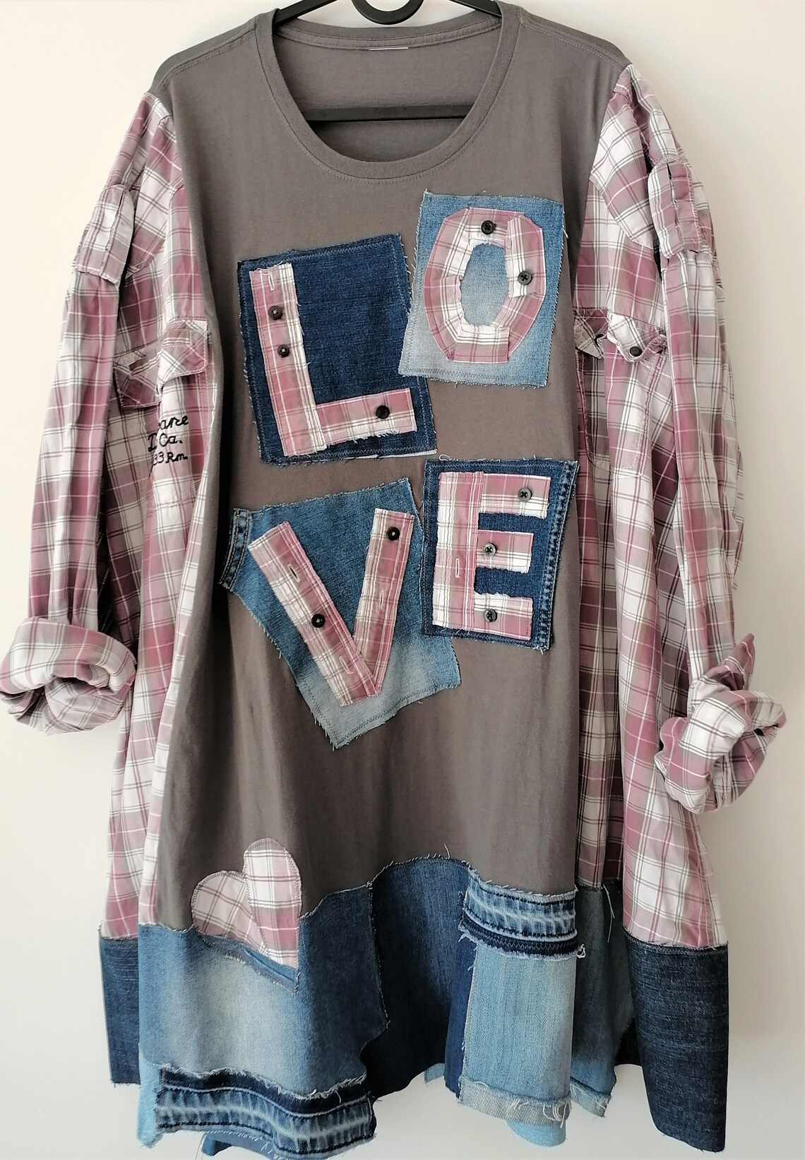 Oversize Funky Tshirt Tunic, Shabby Chic Top, Gift for Her, Patched ...