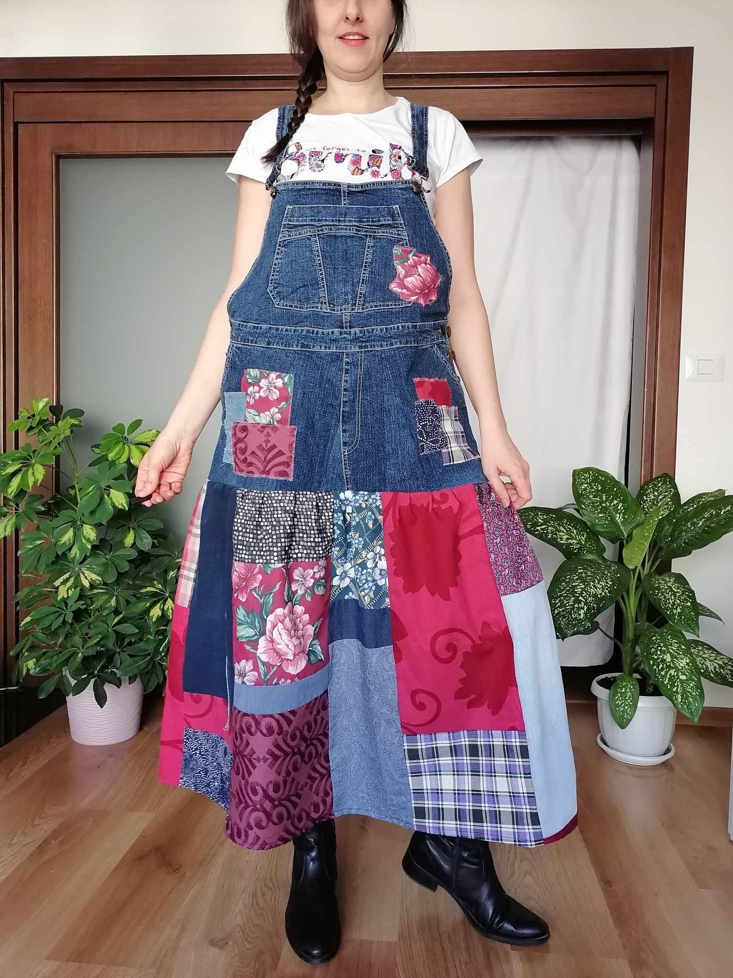 Colorful Jeans Overall Pinafore, Romantic Cottage Boho Hippie Style ...