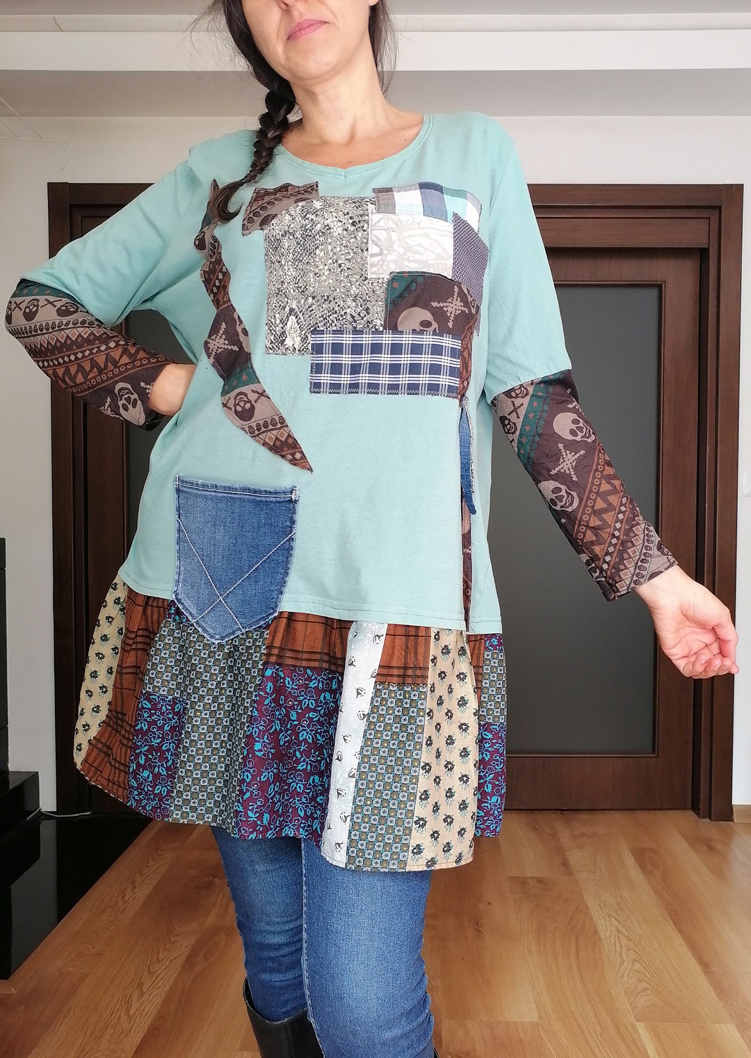 Upcycled Tunic Unique Funky Duster Design, Great for Boho Chic Outfits ...