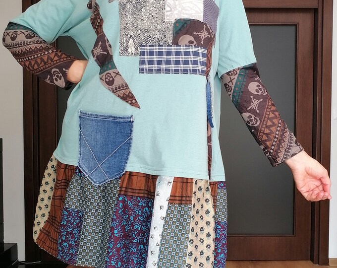 Upcycled Tunic Unique Funky Duster Design, Great for Boho Chic Outfits ...