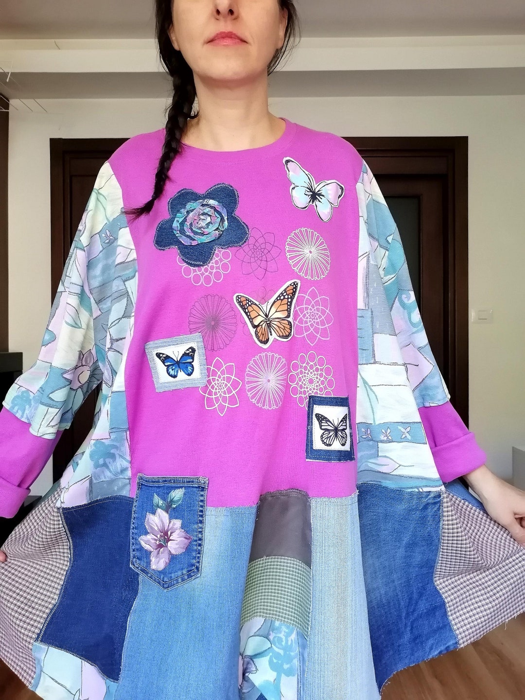 Oversize Funky Tshirt Tunic, Shabby Chic Top, Gift for Her, Patched ...