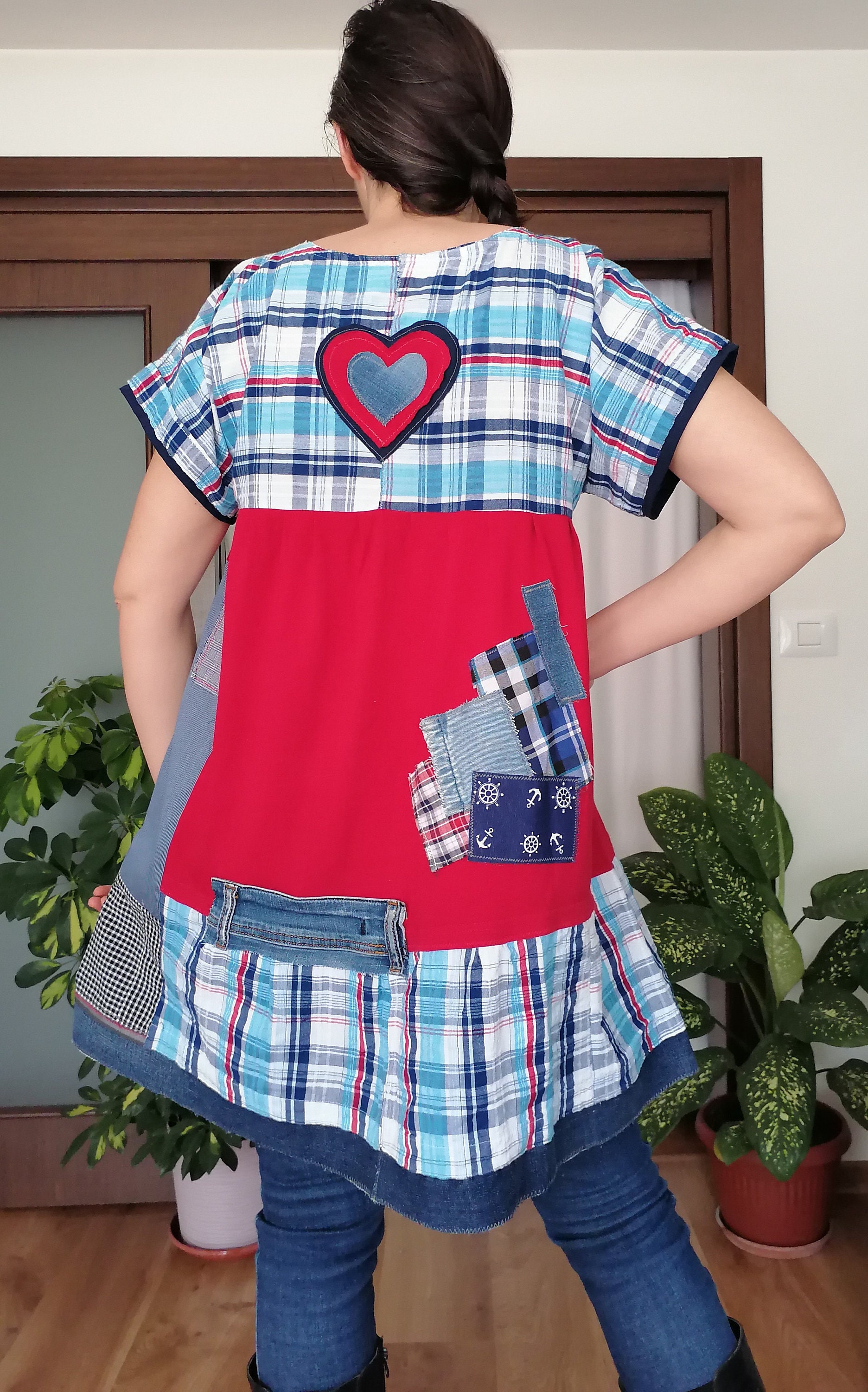 Upcycled Boho Duster Hippie Tunic Funky Patchwork Design Shabby Chic ...