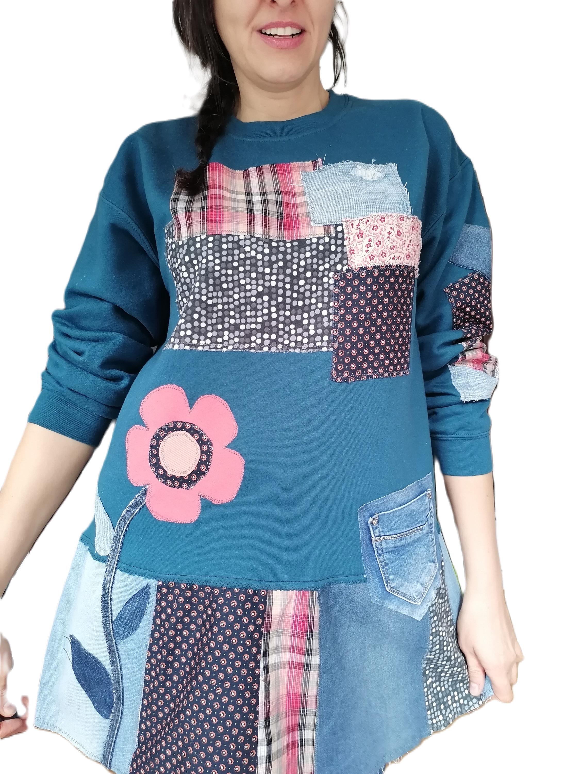 Sweatshirt Top Upcycled Boho Tunic Flannel Bohemian Hippie Outfit For