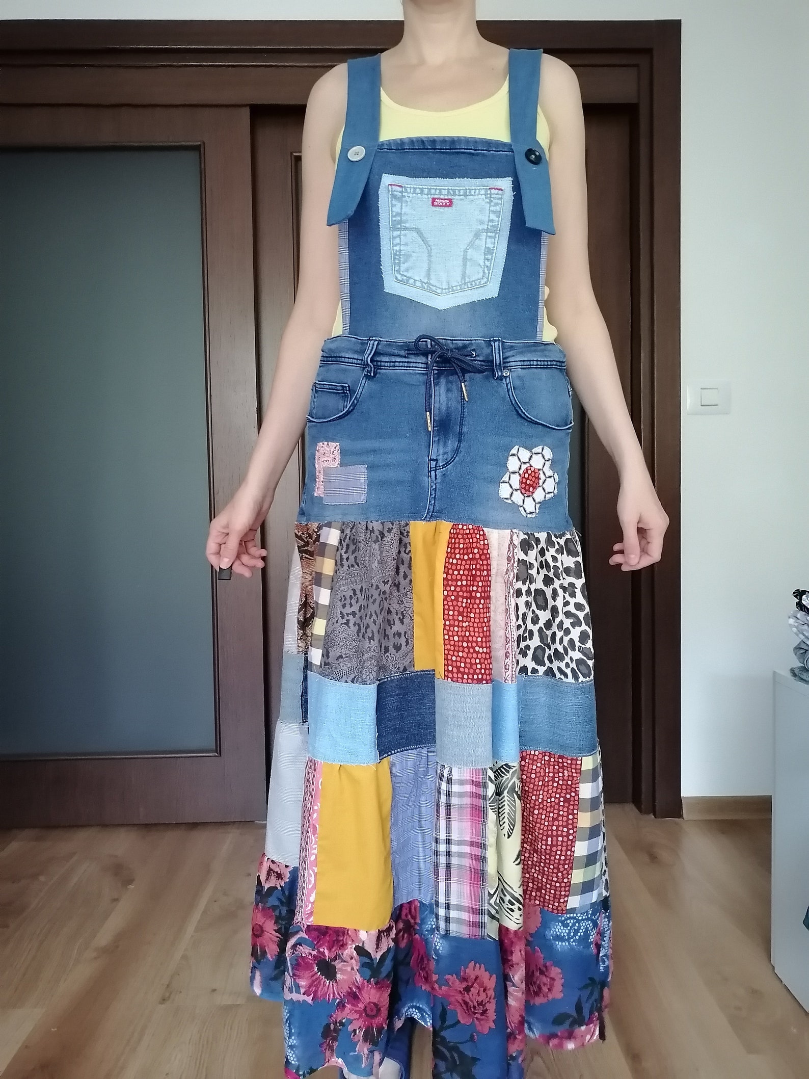 Colorful Jeans Overall Pinafore, Romantic Cottage Boho Hippie Style ...