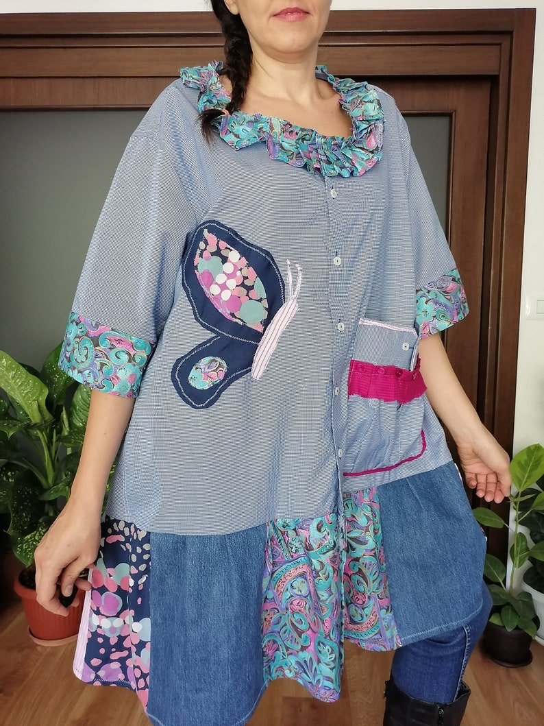 Boho Upcycled Tunic Dress Patchwork Hippie Duster, Eco-friendly Farm ...
