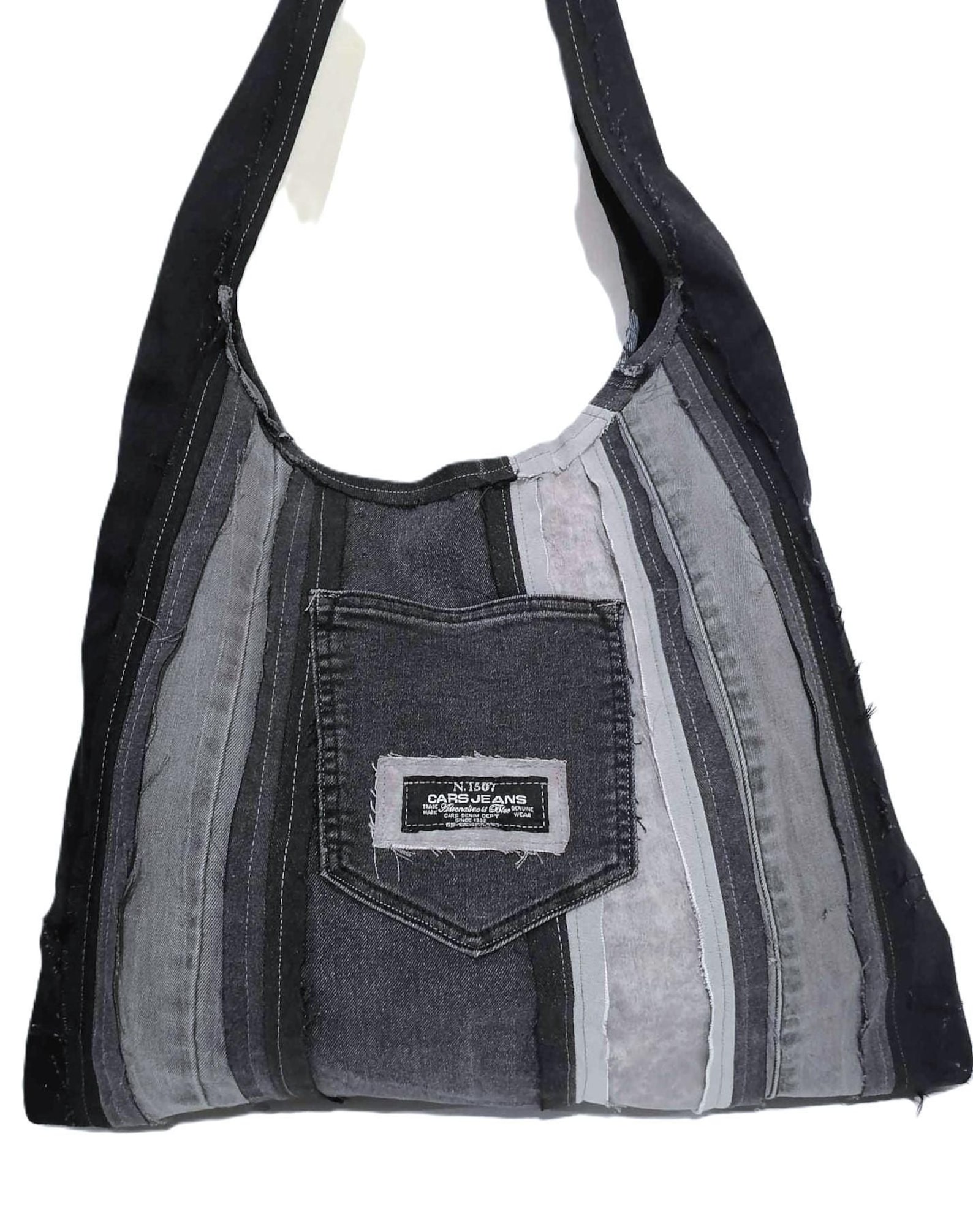 Black Denim Bag Large Boho Denim Bag Tote Bag Upcycled Sholder Jeans ...