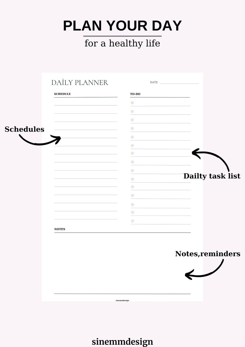 Minimalist Daily Planner Printable, Daily to Do List for Work/home ...