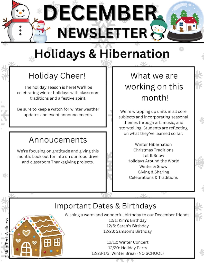 December Newsletter Template - Etsy