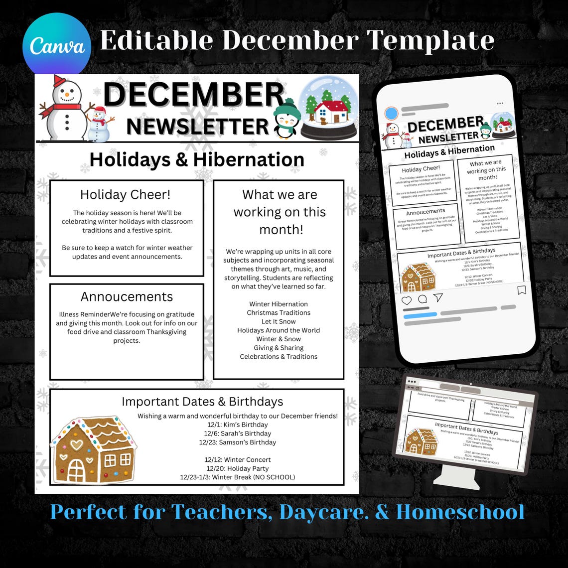 December Newsletter Template - Etsy