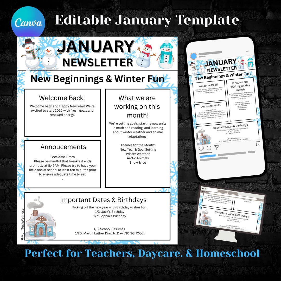 January Newsletter Template - Etsy