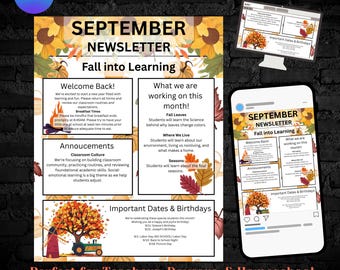 September School Newsletter, Monthly Editable Newsletter, PTA PTO ...