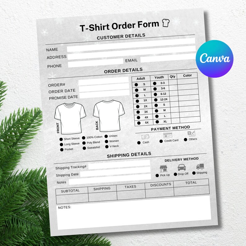 T-shirt Order Form Template,editable Fillable Order Form,craft Order ...