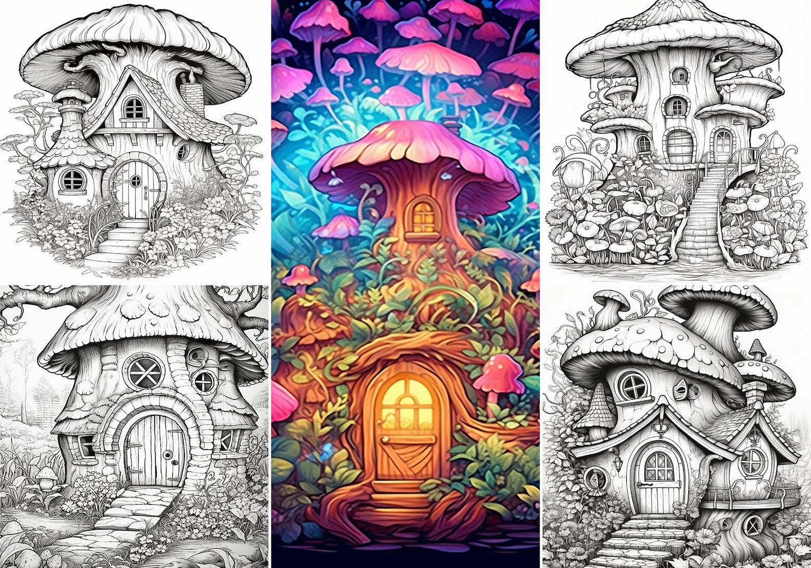 30 Enchanting Fairy Houses Coloring Book Magical Garden Scenes ...