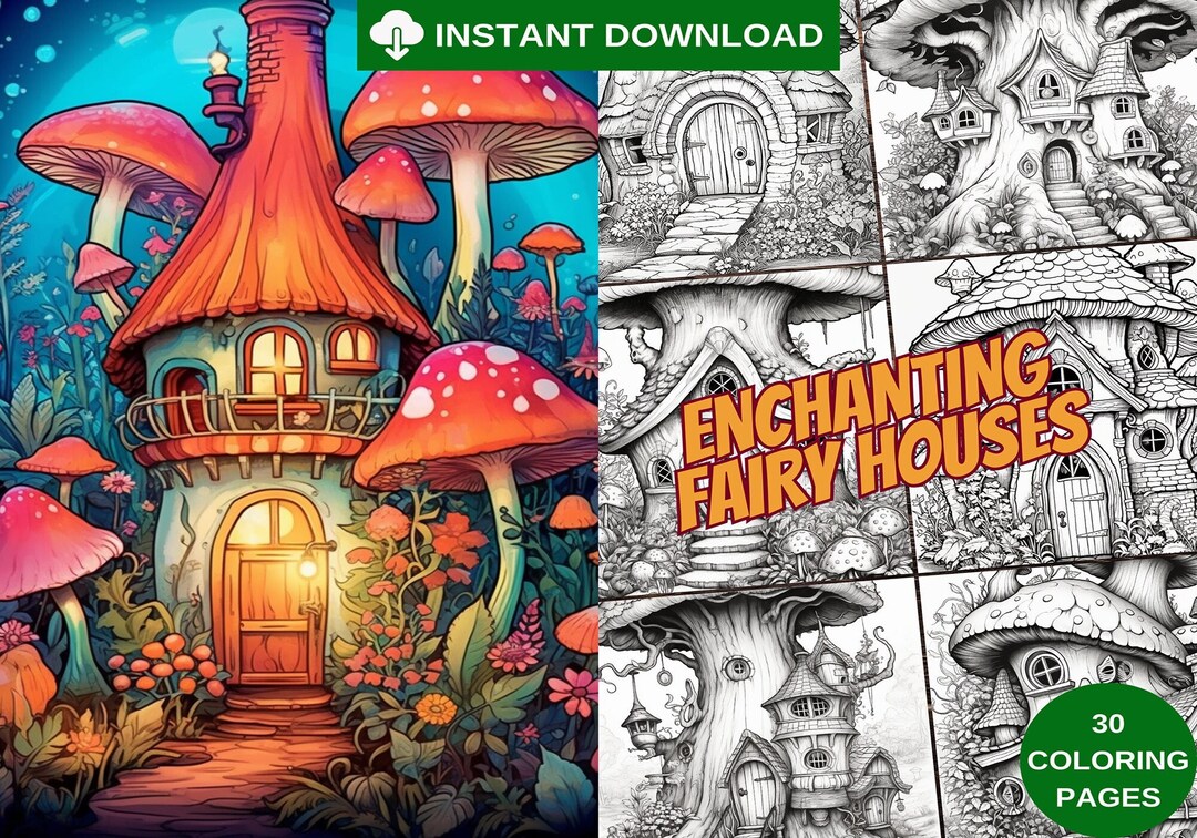 30 Enchanting Fairy Houses Coloring Book Magical Garden Scenes ...