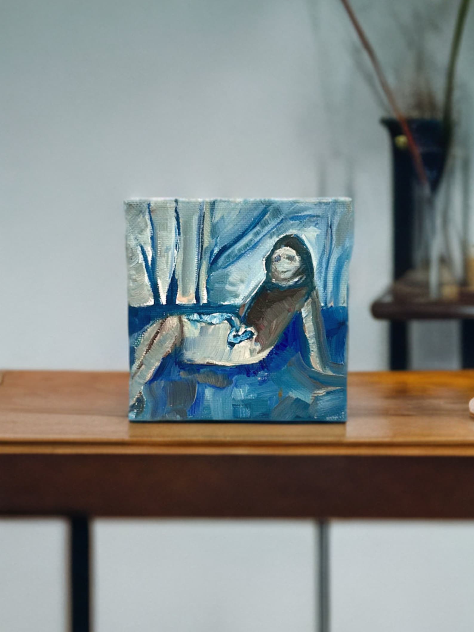 Lady Abstract Oil Painting, 4x4x1.5 Inches on Canvas, Original Art ...