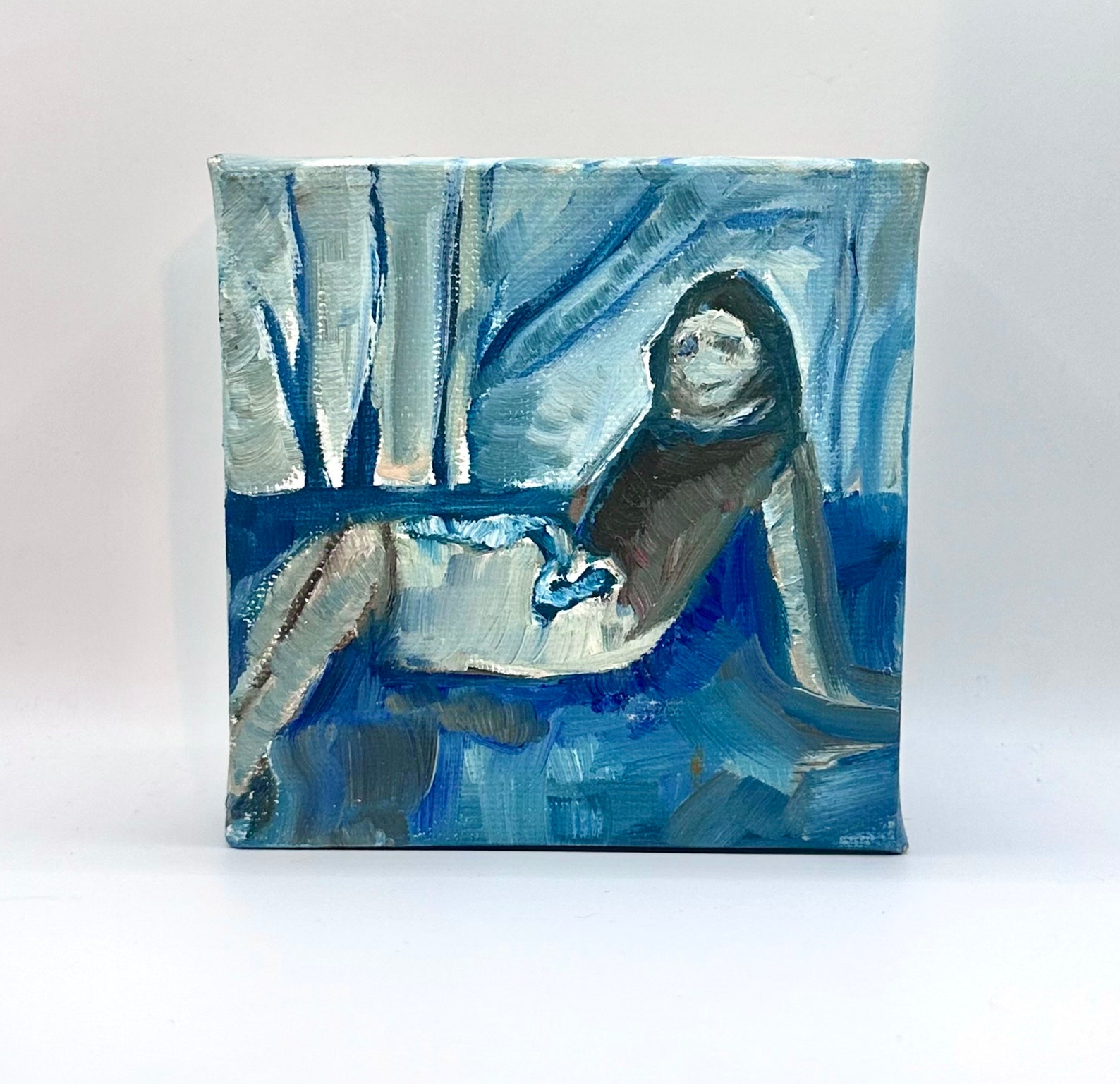 Lady Abstract Oil Painting, 4x4x1.5 Inches on Canvas, Original Art ...