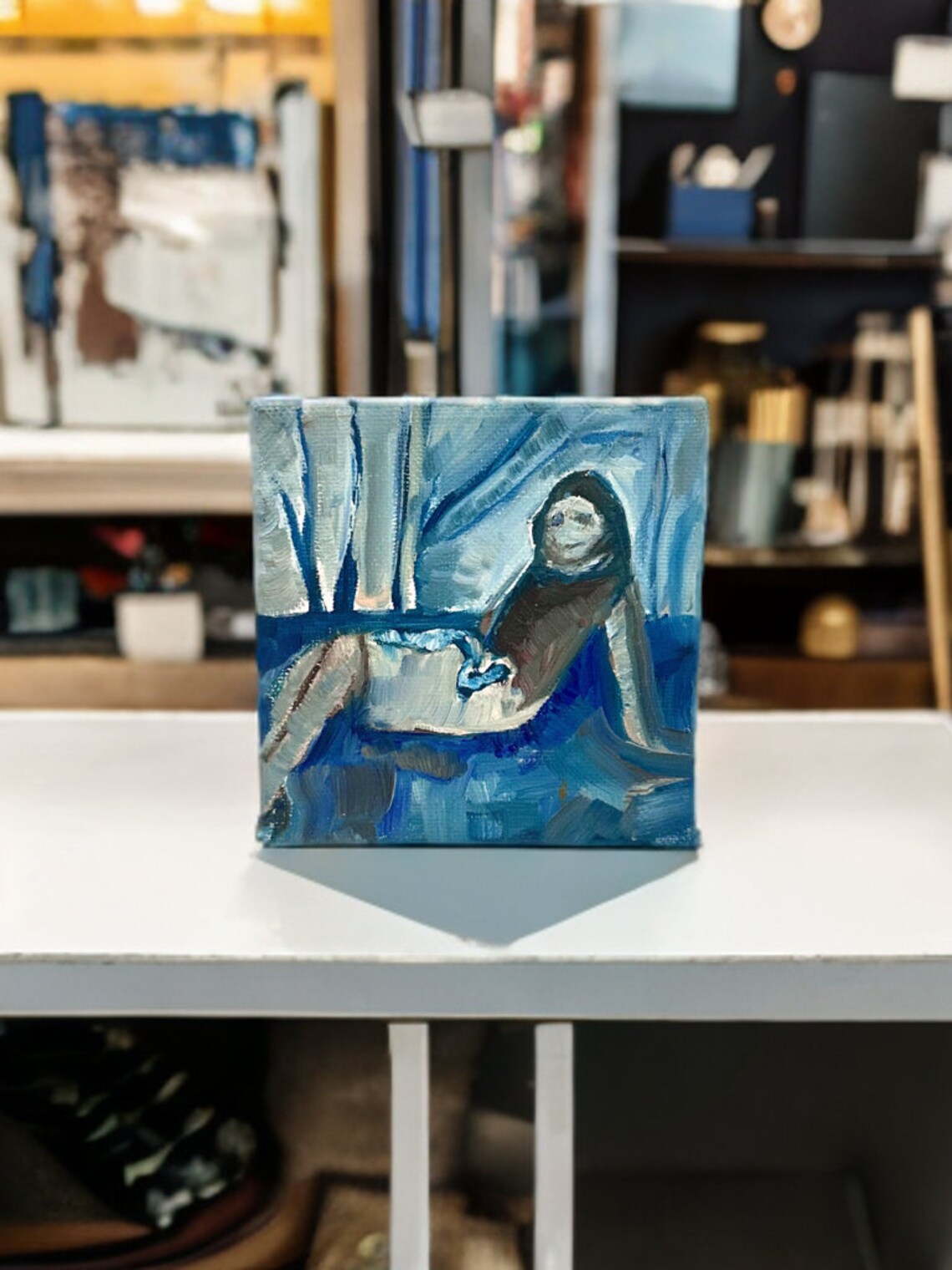 Lady Abstract Oil Painting, 4x4x1.5 Inches on Canvas, Original Art ...