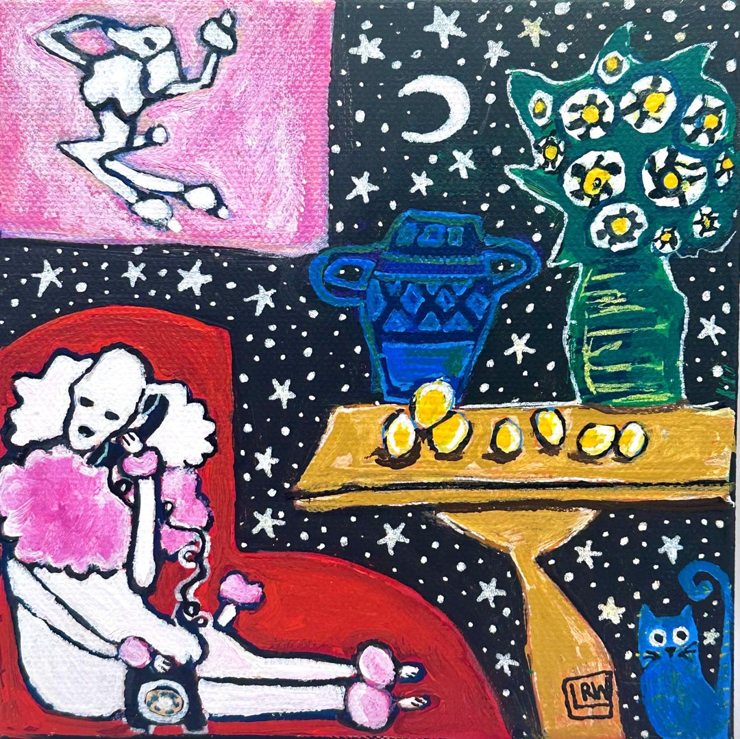 Poodle Painting, 6x6x2 Inch Canvas, Original Gouache Painting, Poodle ...