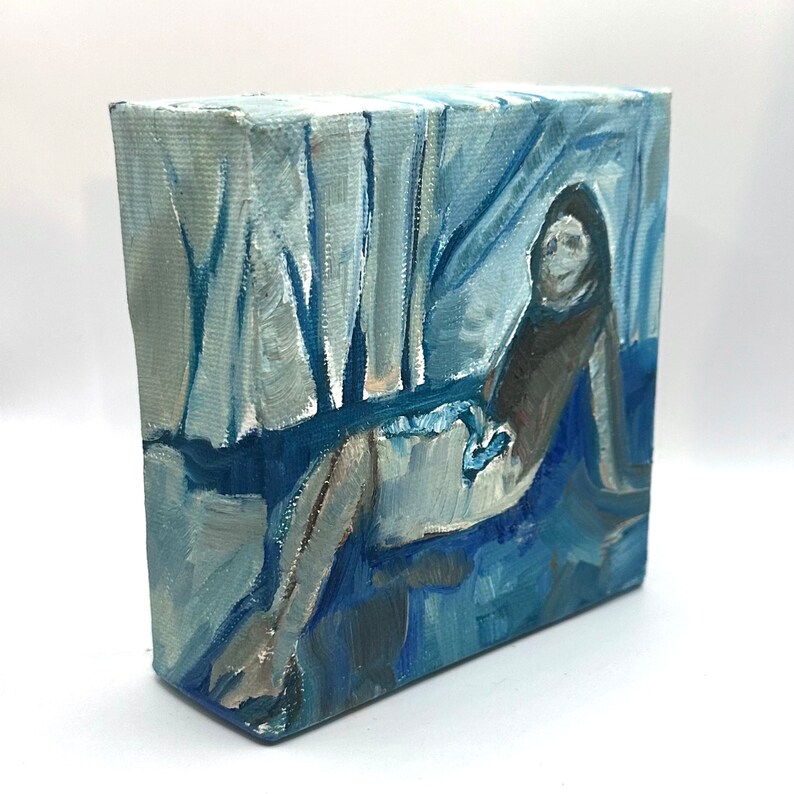 Lady Abstract Oil Painting, 4x4x1.5 Inches on Canvas, Original Art ...
